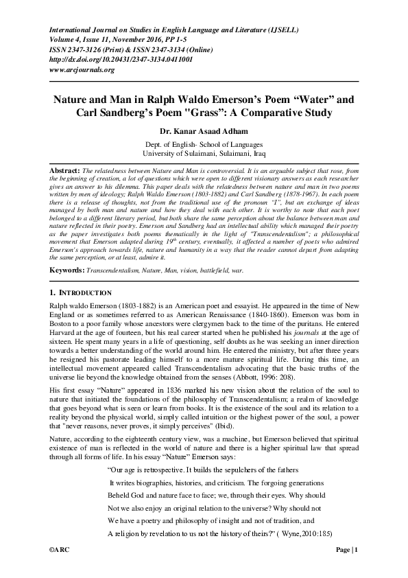 (PDF) Nature and Man in Ralph Waldo Emerson’s poem “Water” and Carl ...