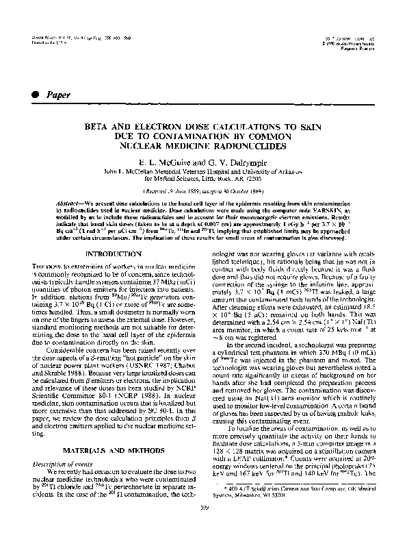 (PDF) Beta and Electron Dose Calculations to Skin Due to Contamination ...