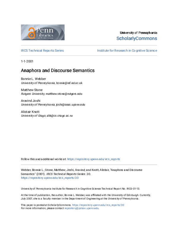 (PDF) 1-1-2001 Anaphora and Discourse Semantics