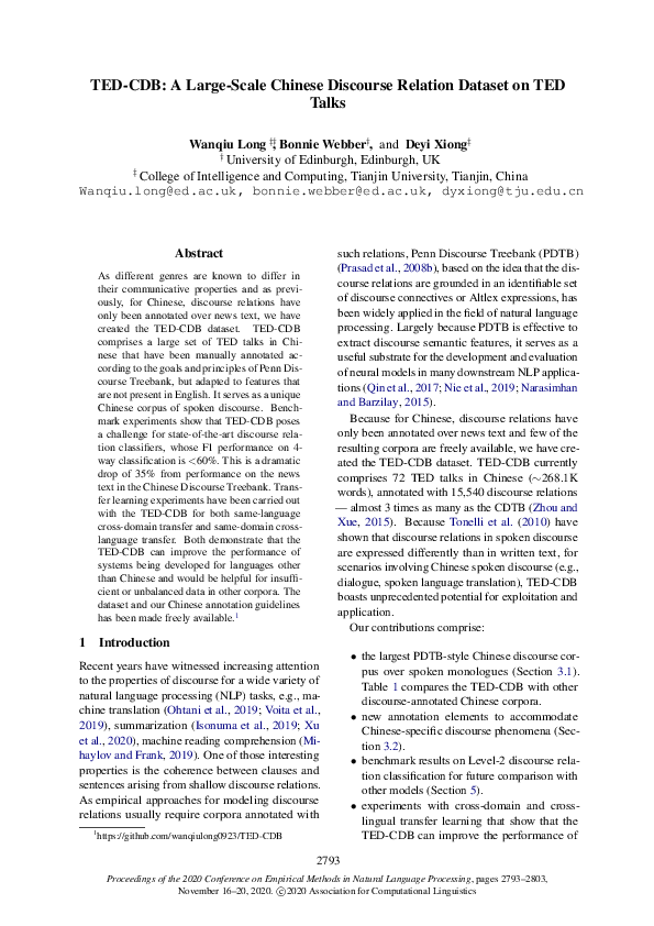 (PDF) TED-CDB: A Large-Scale Chinese Discourse Relation Dataset on TED ...