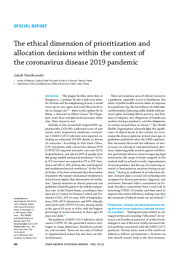 (PDF) The ethical dimension of prioritization and allocation decisions ...