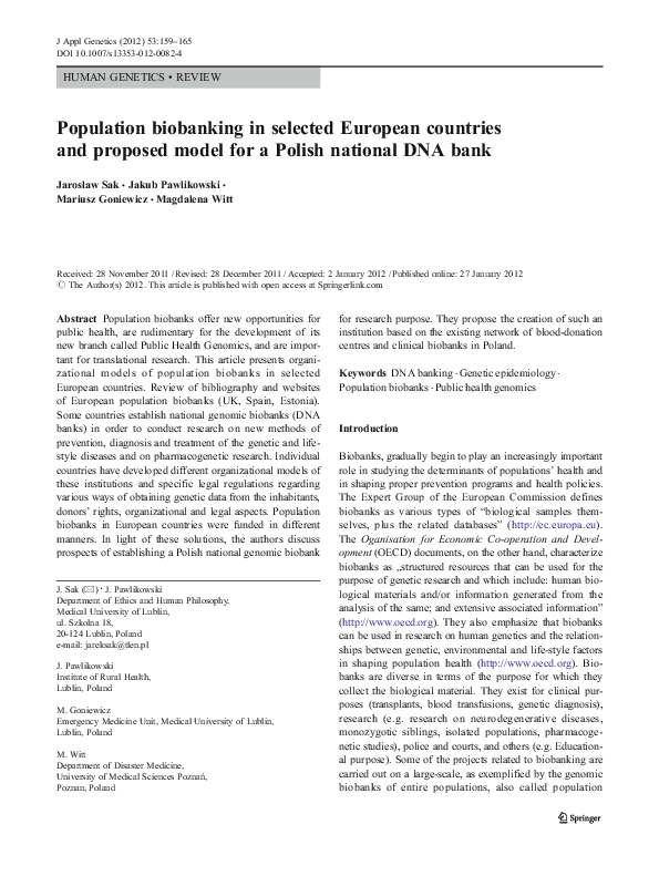 (PDF) Population biobanking in selected European countries