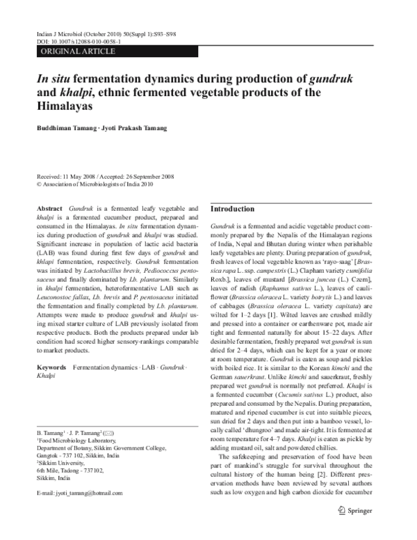 (PDF) In situ fermentation dynamics during production of gundruk and ...