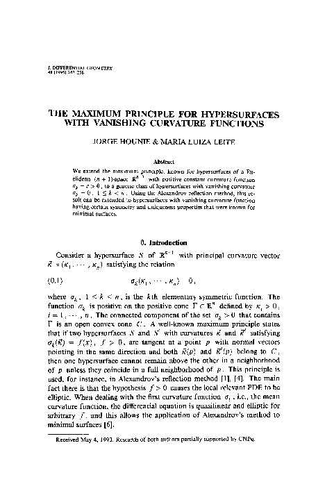 (PDF) The maximum principle for hypersurfaces with vanishing curvature functions