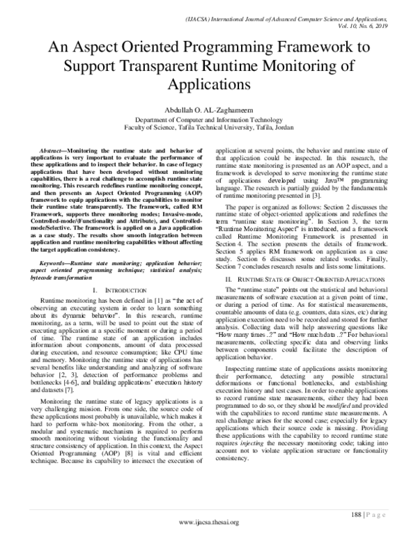 (PDF) An Aspect Oriented Programming Framework to Support Transparent Runtime Monitoring of ...