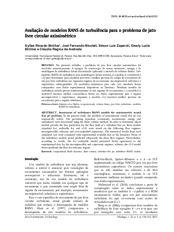 (PDF) Avaliação de modelos RANS de turbulência para o problema de jato ...