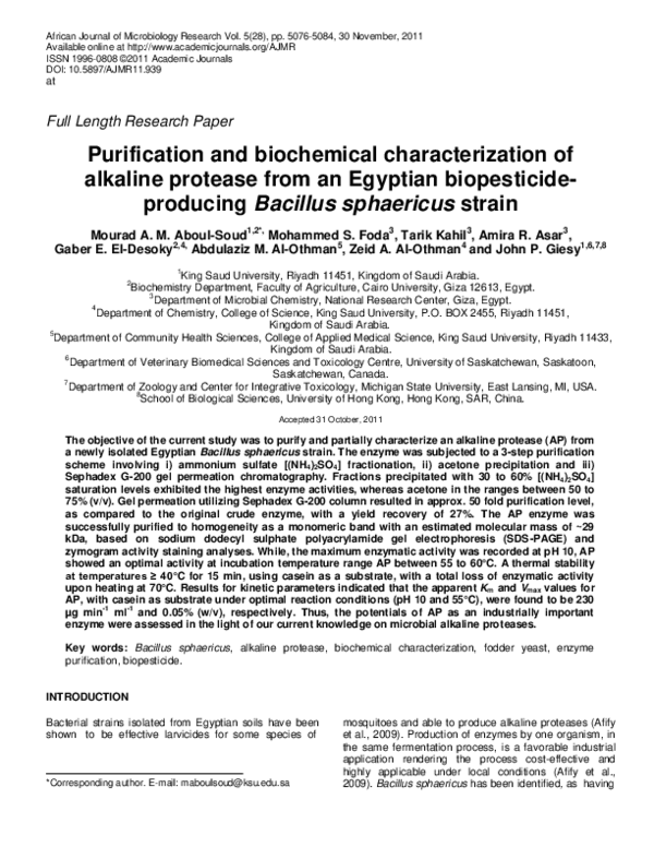 (PDF) Purification and biochemical characterization of alkaline ...