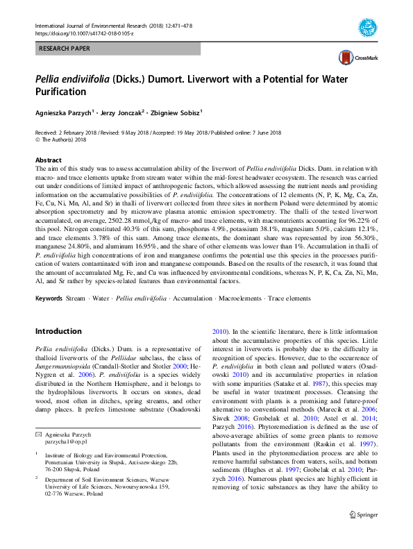 (PDF) Pellia endiviifolia (Dicks.) Dumort. Liverwort with a Potential ...