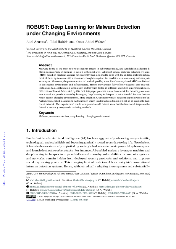 (PDF) ROBUST: Deep Learning for Malware Detection under Changing ...