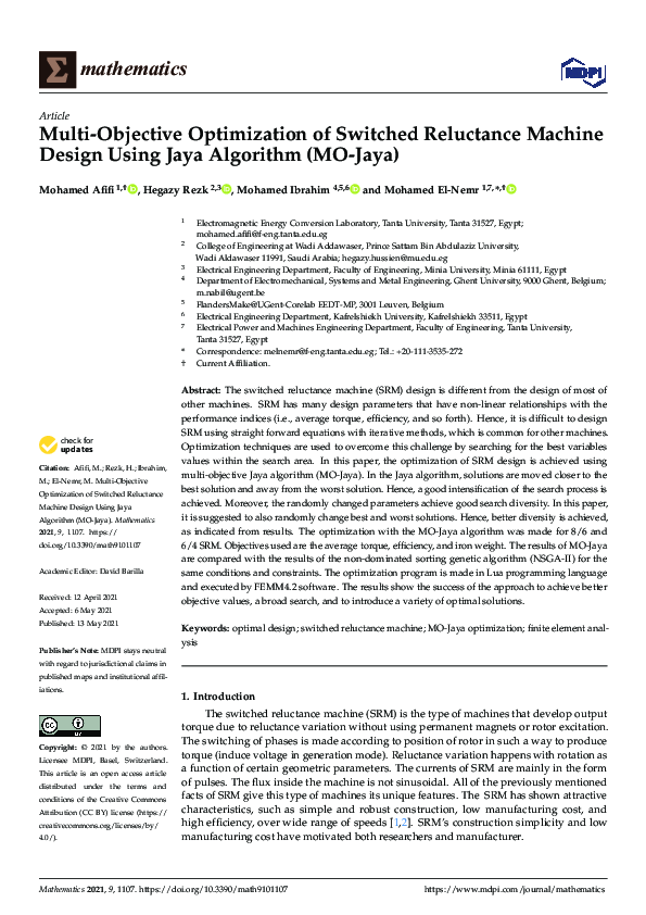 (PDF) Multi-Objective Optimization of Switched Reluctance Machine Design Using Jaya Algorithm ...