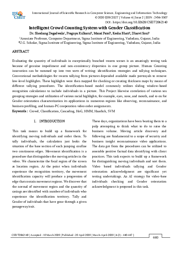 (PDF) Intelligent Crowd Counting System with Gender Classification