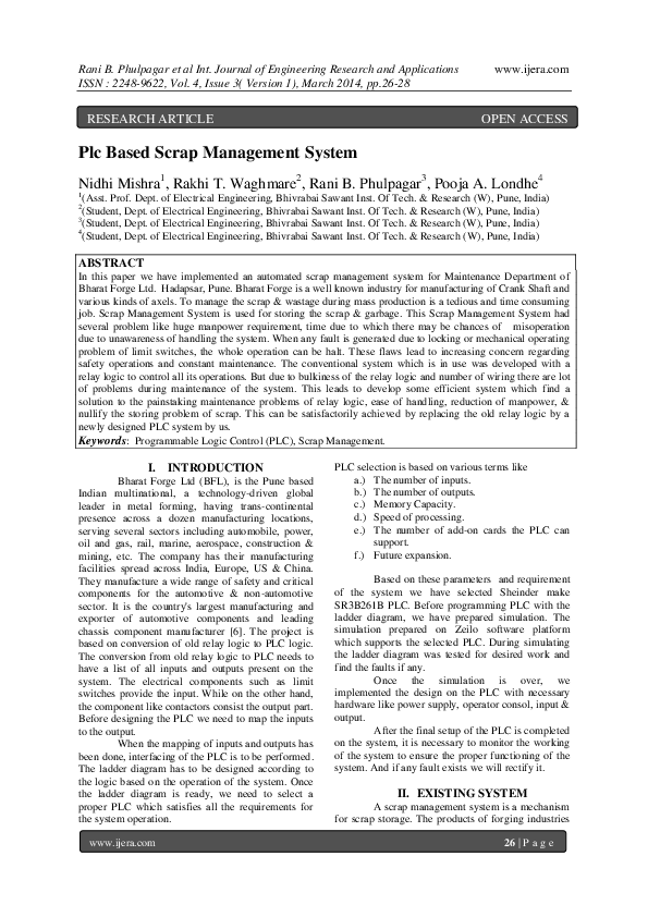 (PDF) Plc Based Scrap Management System