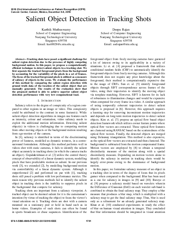 (PDF) Salient object detection in tracking shots