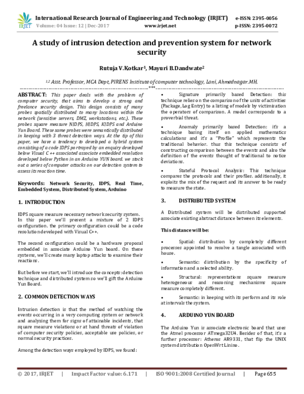 (PDF) A study of intrusion detection and prevention system for network ...