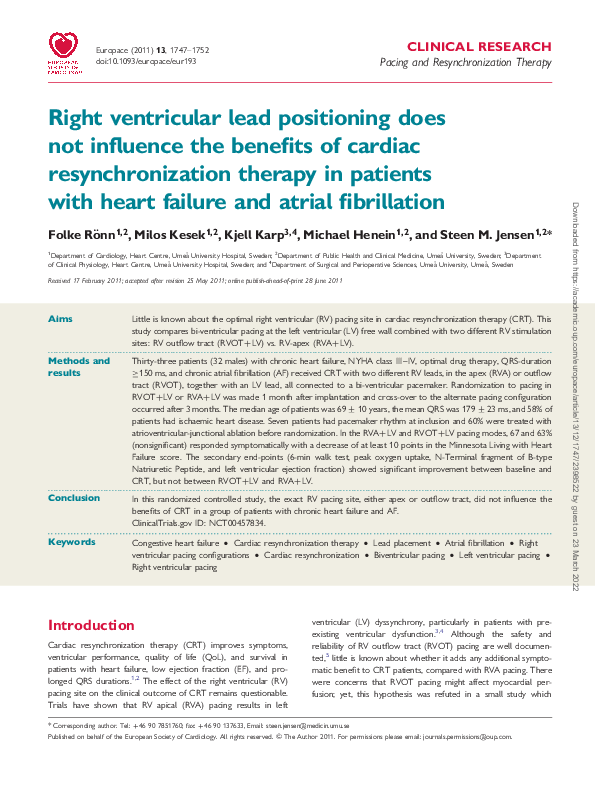 (PDF) Right ventricular lead positioning does not influence the ...