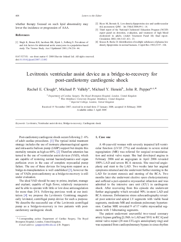 (PDF) Levitronix ventricular assist device as a bridge-to-recovery for ...