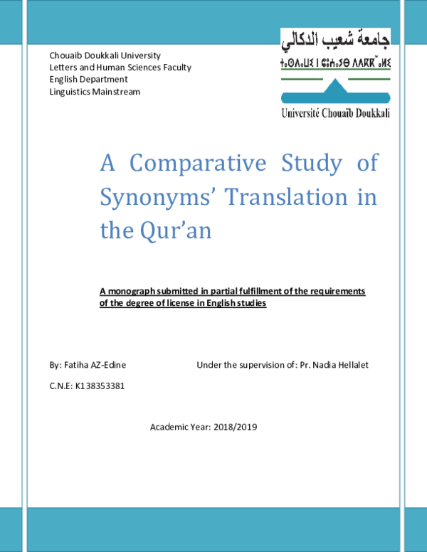(PDF) A Comparative Study of Synonyms' Translation in the Qur'an A ...