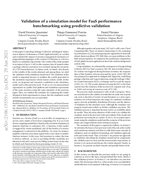 Pdf Validating Faas Simulation Model Performance With Experiments