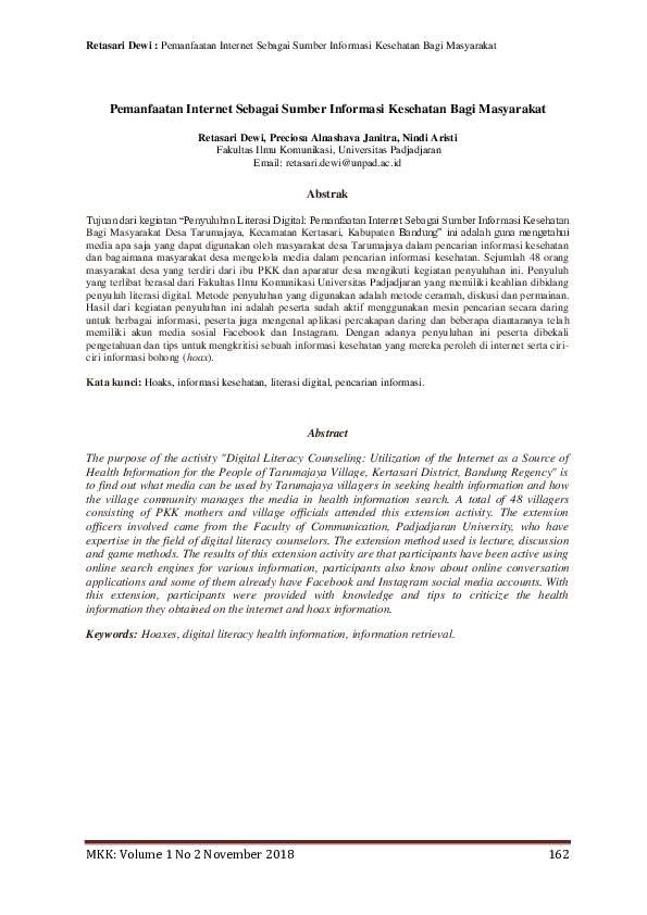 (PDF) Pemanfaatan Internet Sebagai Sumber Informasi Kesehatan Bagi ...