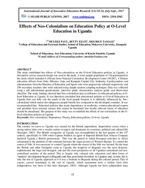 (PDF) Effects of Neo-Colonialism on Education Policy at O-Level ...