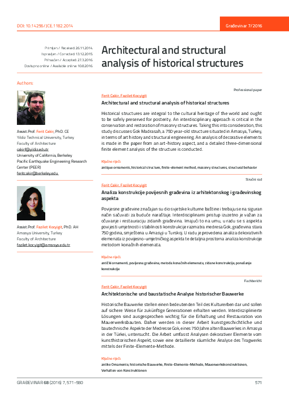 (PDF) Architectural and structural analysis of historical structures