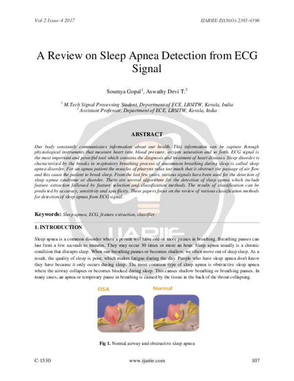 Pdf A Review On Sleep Apnea Detection From Ecg Signal