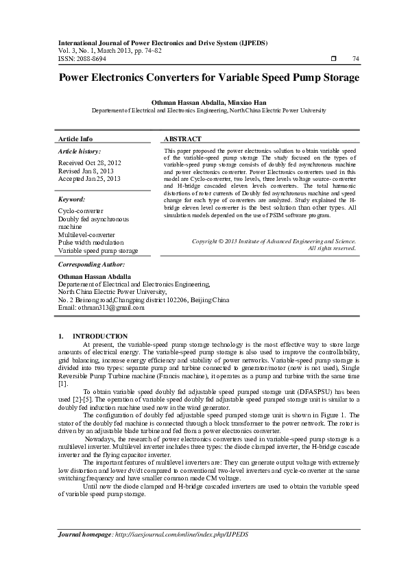 (PDF) Power Electronics Converters for Variable Speed Pump Storage