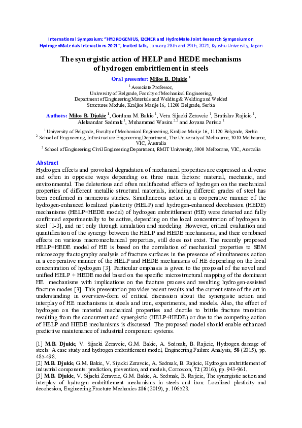 (PDF) The synergistic action of HELP and HEDE mechanisms of hydrogen ...