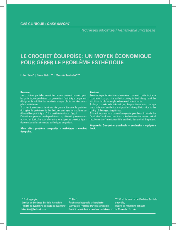 (PDF) Le Crochet Équipoïse : Un Moyen Économique pour Gérer le Problème ...