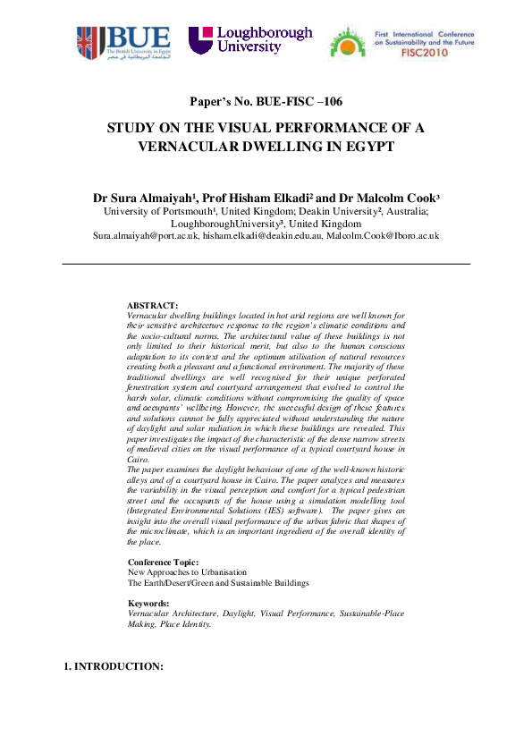 (PDF) Study on the visual performance of a vernacular dwelling in Egypt
