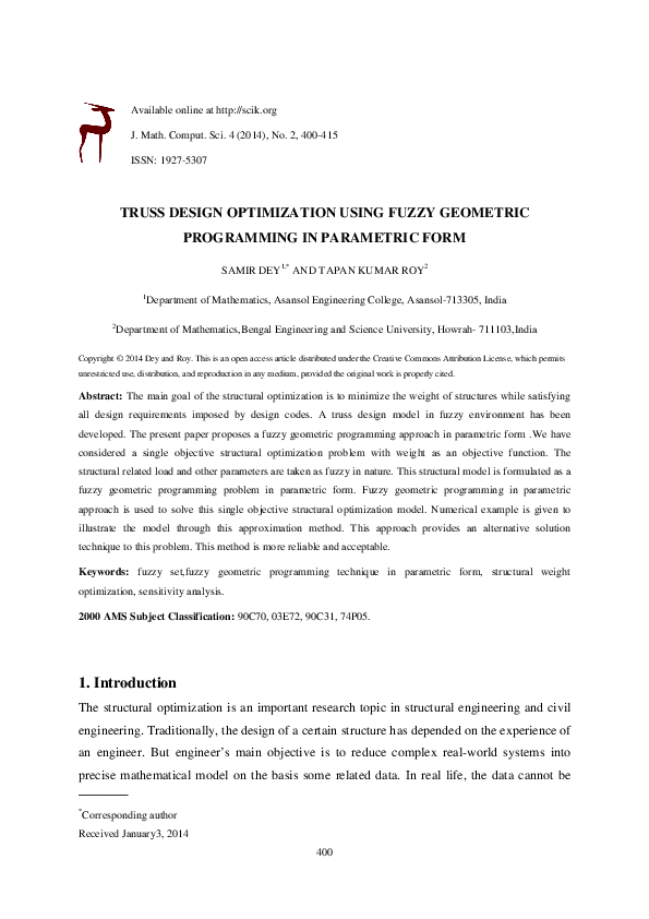 Pdf Truss Design Optimization Using Fuzzy Geometric Programming In Parametric Form