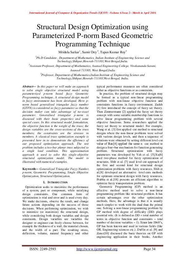 Pdf Structural Design Optimization Using Parameterized P Norm Based Geometric Programming
