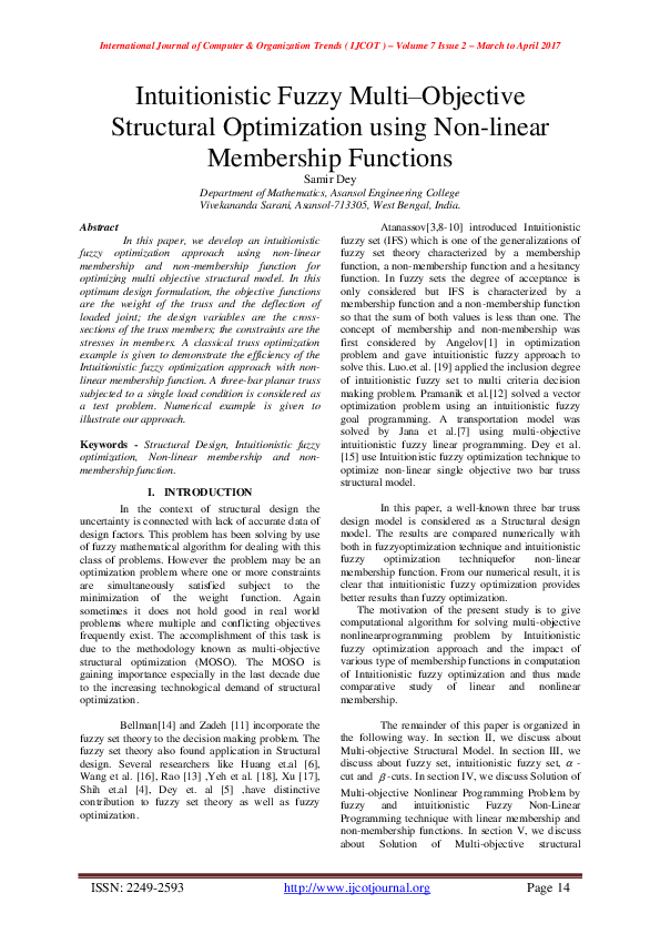 (PDF) Intuitionistic Fuzzy Multi–Objective Structural Optimization using Non-linear Membership ...