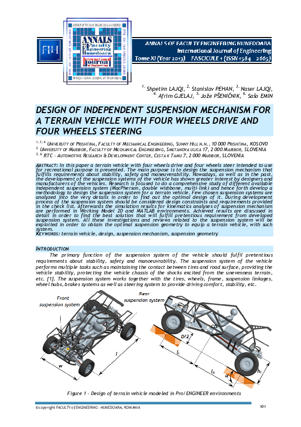 (PDF) Design of Independent Suspension Mechanism for a Terrain Vehicle ...