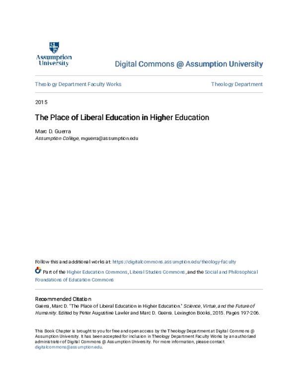 (PDF) The Place of Liberal Education in Higher Education