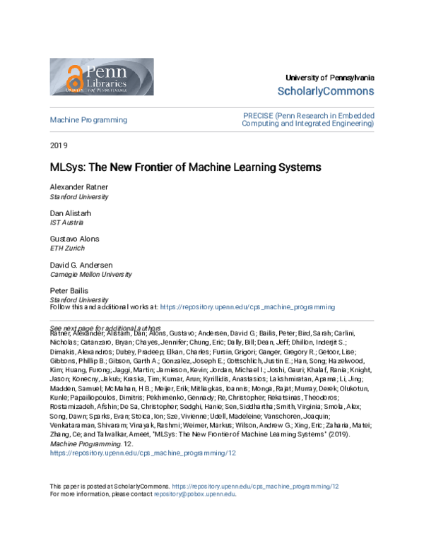 (PDF) MLSys: The New Frontier of Machine Learning Systems