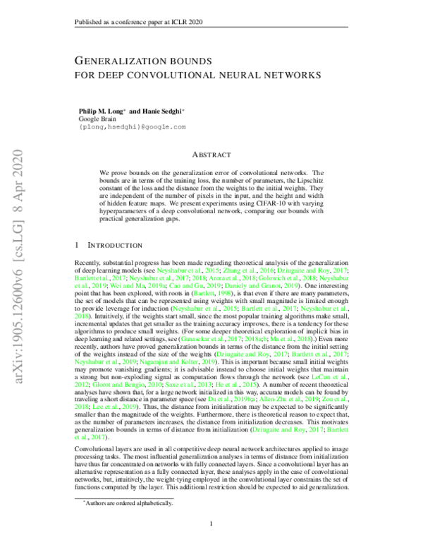 (PDF) Size-free generalization bounds for convolutional neural networks