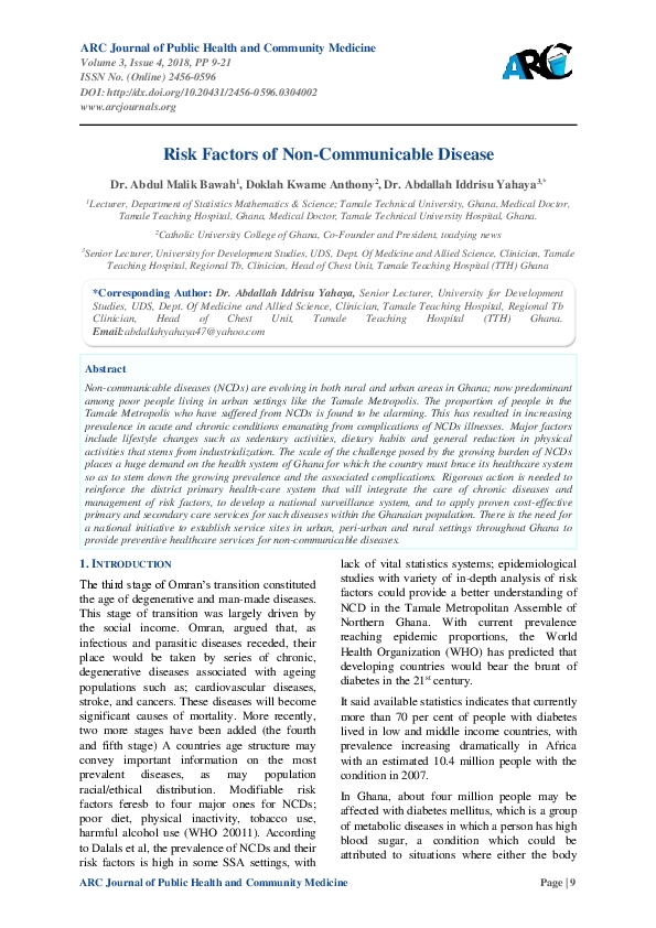(PDF) Risk Factors of Non-Communicable Disease