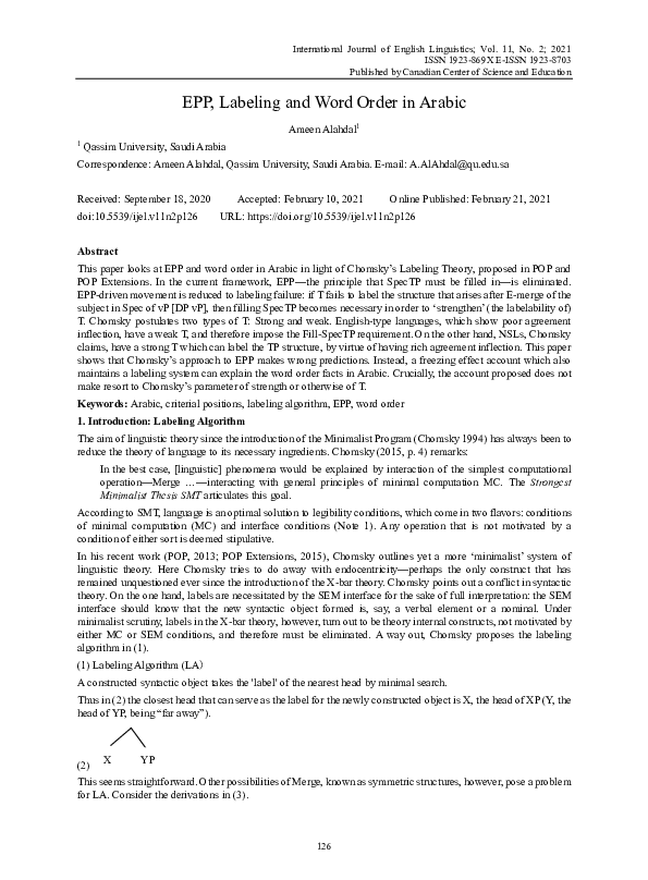 (PDF) EPP, Labeling and Word Order in Arabic