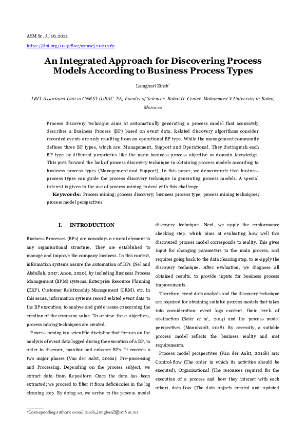 Pdf An Integrated Approach For Discovering Process Models According To Business Process Types