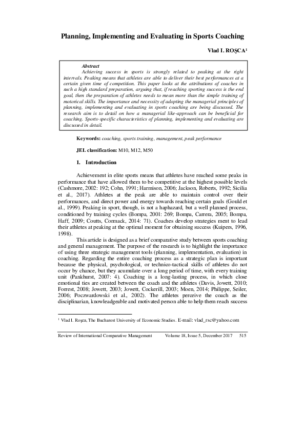 (PDF) Planning, Implementing and Evaluating in Sports Coaching