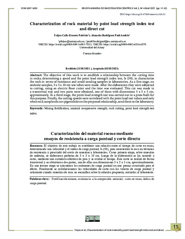 (PDF) Characterization of rock material by point load strength index ...