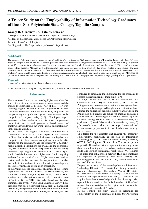 (PDF) A Tracer Study on the Employability of Information Technology ...