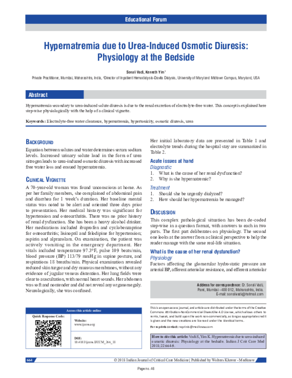 Pdf Hypernatremia Due To Urea Induced Osmotic Diuresis Physiology At