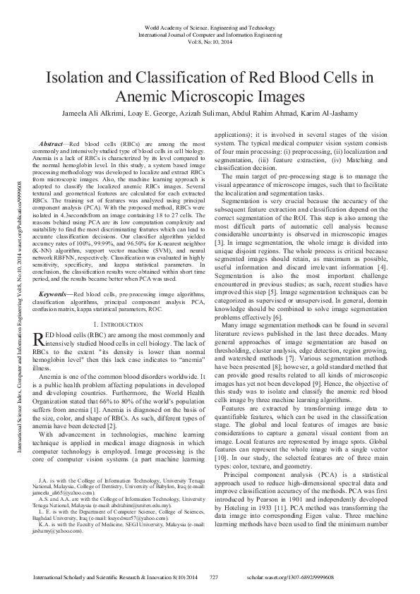(PDF) Isolation and Classification of Red Blood Cells in Anemic ...