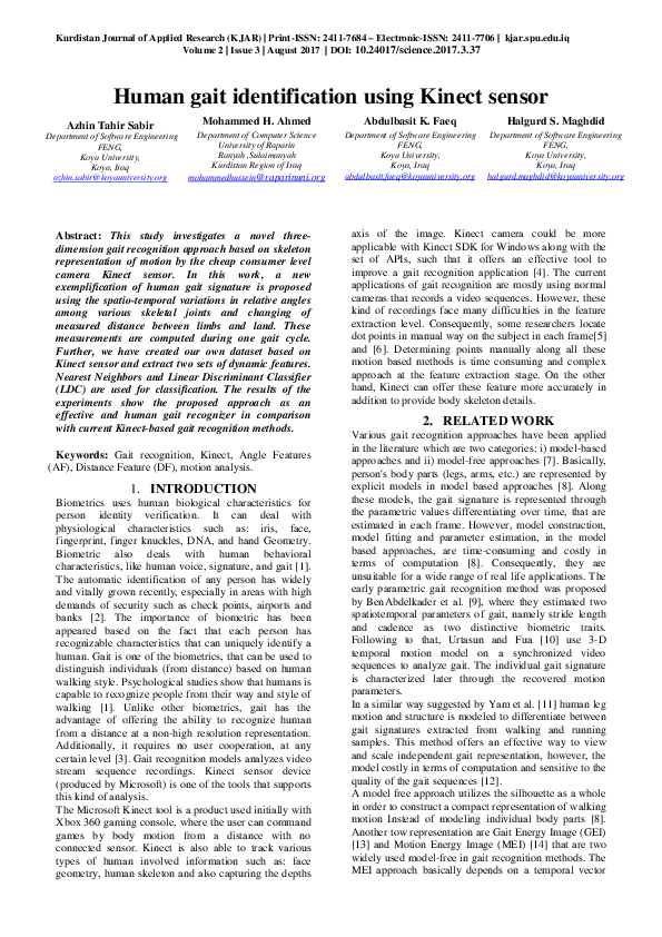 (PDF) Human gait identification using Kinect sensor