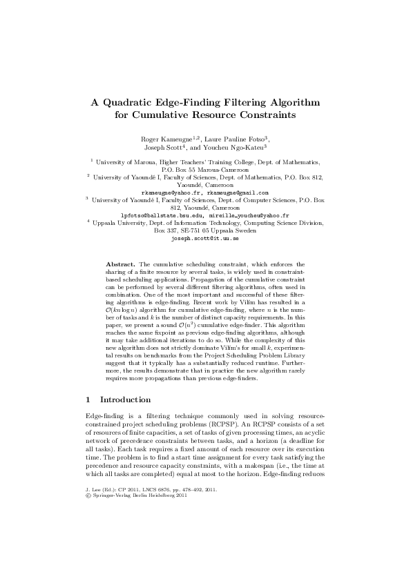 (PDF) Quadratic Edge-Finding Algorithm for Scheduling