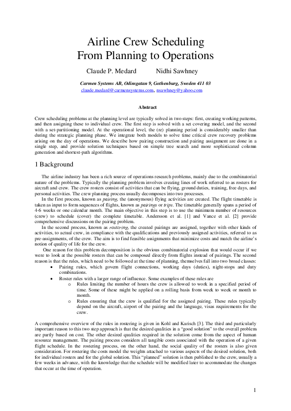 (PDF) Airline crew scheduling from planning to operations