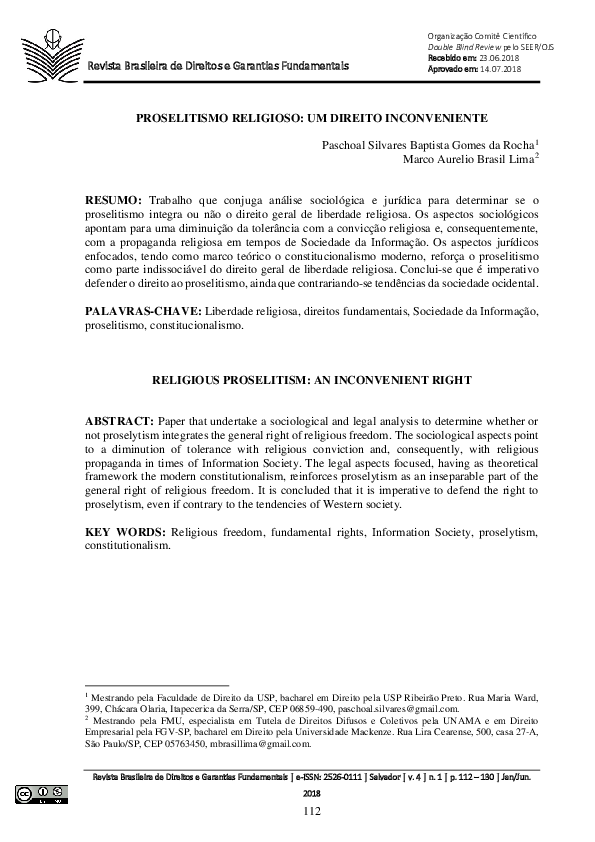 (PDF) Proselitismo Religioso: Um Direito Incoveniente