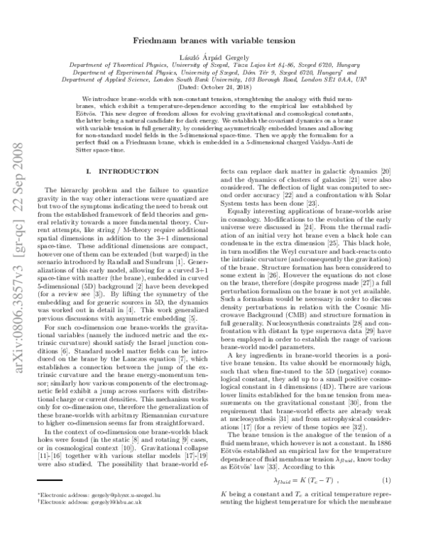 (PDF) Friedmann branes with variable tension
